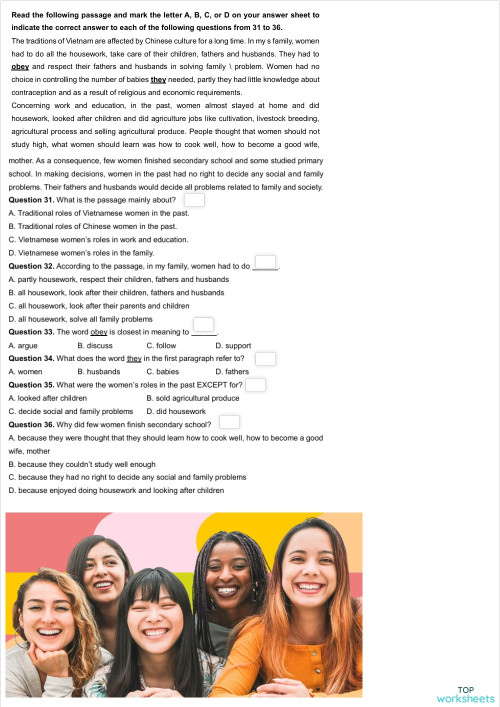 READING MULTIPLE CHOICE 25. Interactive worksheet | TopWorksheets