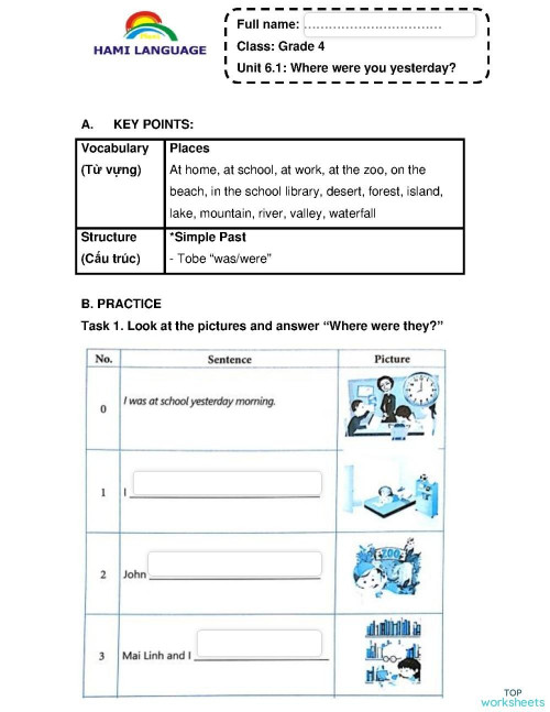 ESL04_Unit 9.1: Where wer you yesterday?. Interactive worksheet ...
