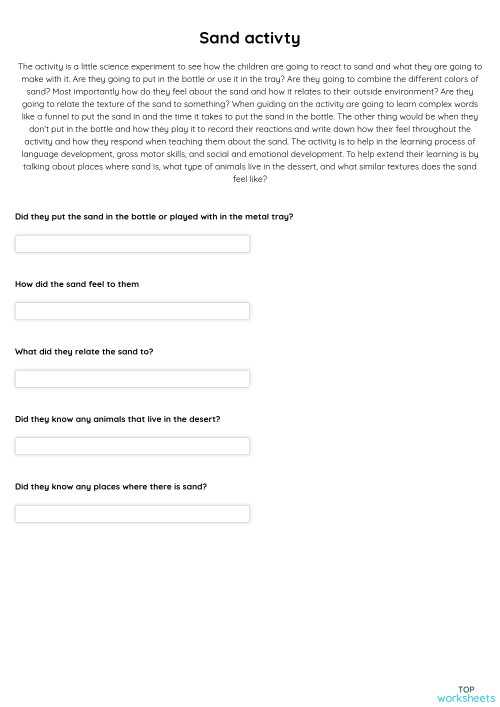 Sand activty. Interactive worksheet | TopWorksheets
