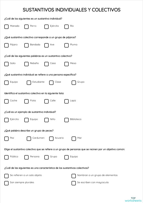 sustantivos concreto y abstracto. Ficha interactiva | TopWorksheets