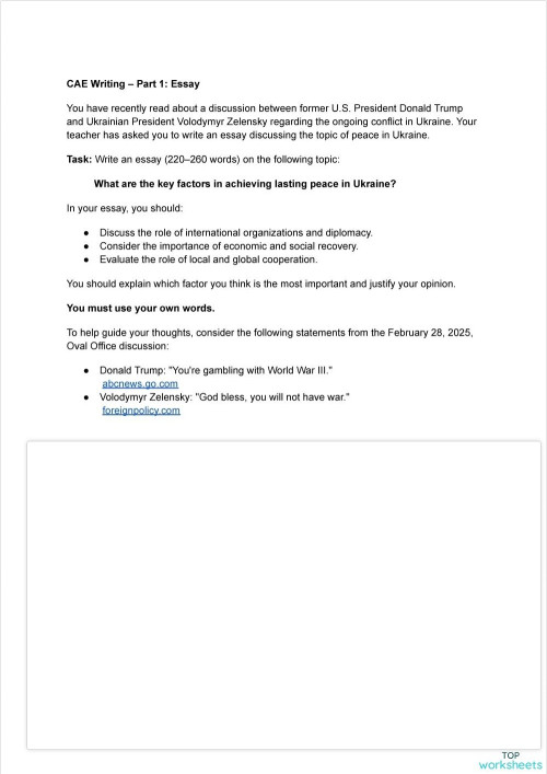 Essay topic peace in Ukraine. Interactive worksheet | TopWorksheets