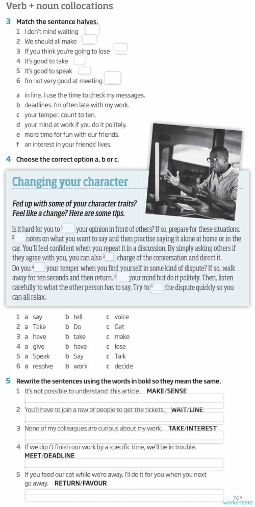 Verbs+noun collocations. Interactive worksheet | TopWorksheets