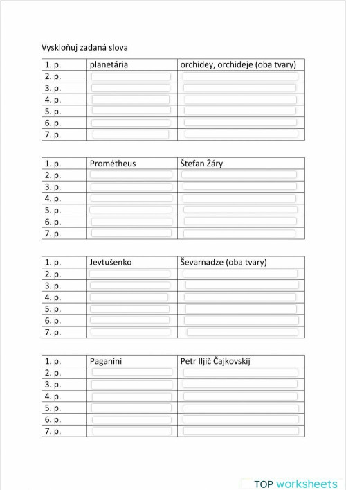 Čeština: interaktivní pracovní listy a online cvičení | TopWorksheets