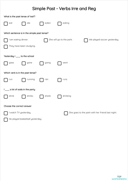 Simple Past - Verbs Irre and Reg. Interactive worksheet | TopWorksheets