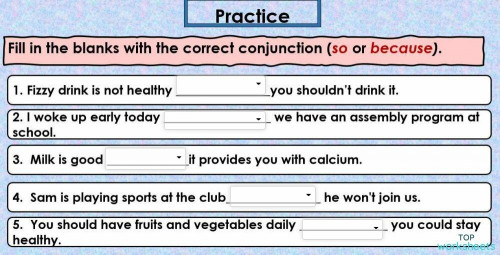 so and because. Interactive worksheet | TopWorksheets