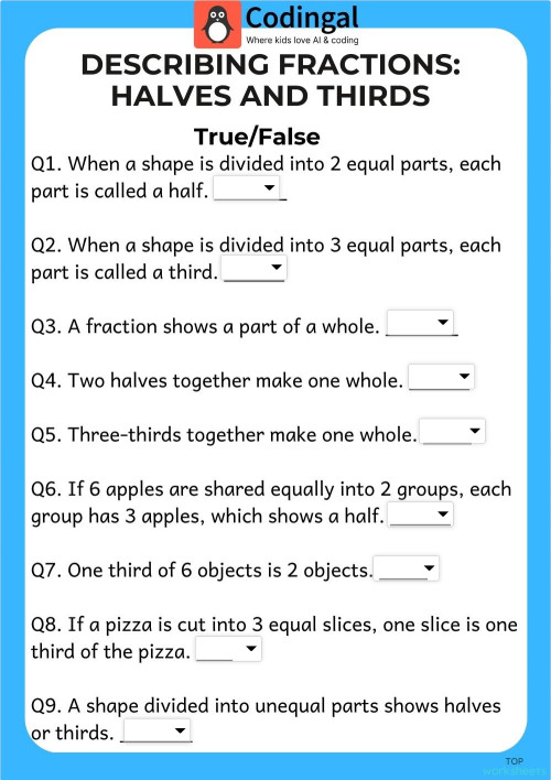 M_G02M13L62_WA03_Describing Fractions: Halves and Thirds. Interactive ...