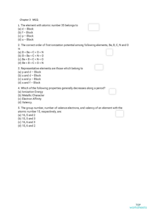 Periodic classification Test. Interactive worksheet | TopWorksheets