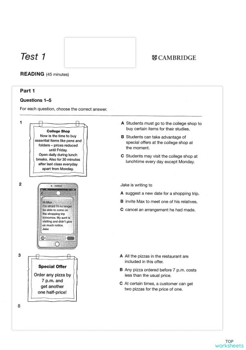 B1 - APT - Test 1 - Reading. Interactive worksheet | TopWorksheets