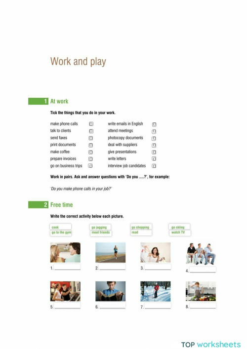Work and Play interactive. Interactive worksheet | TopWorksheets