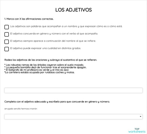 LOS ADJETIVOS. Ficha interactiva | TopWorksheets