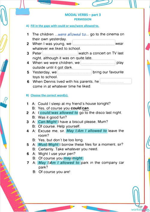 Modal Verbs - part 3. Interactive worksheet | TopWorksheets