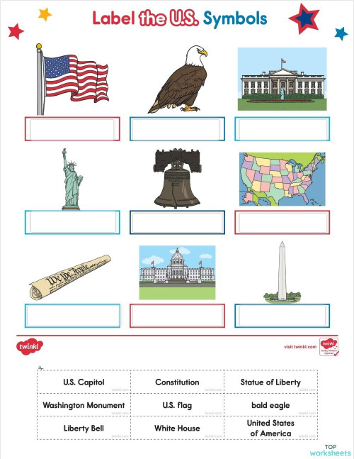 label the us symbols. Interactive worksheet | TopWorksheets