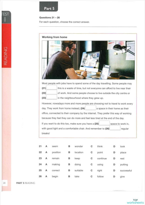 B1 Reading part 5. Interactive worksheet | TopWorksheets