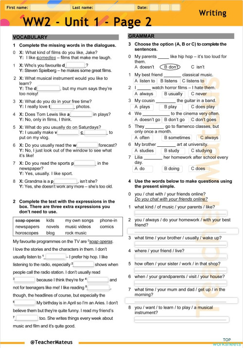 WW2 - Unit 1 - Page 2. Interactive worksheet | TopWorksheets