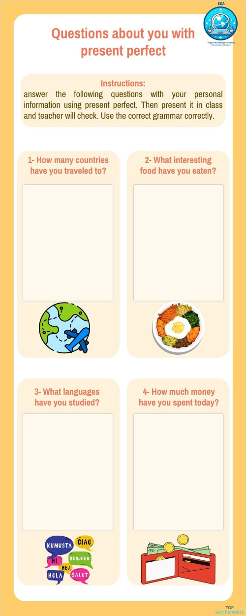 Questions about you with present perfect. Interactive worksheet ...