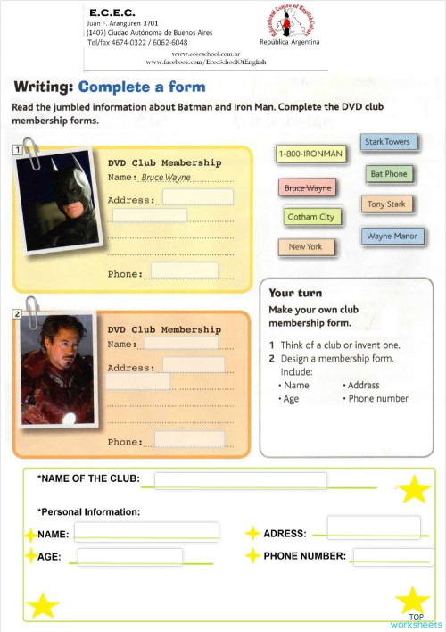 HW 8/10 - Complete a form. Interactive worksheet | TopWorksheets