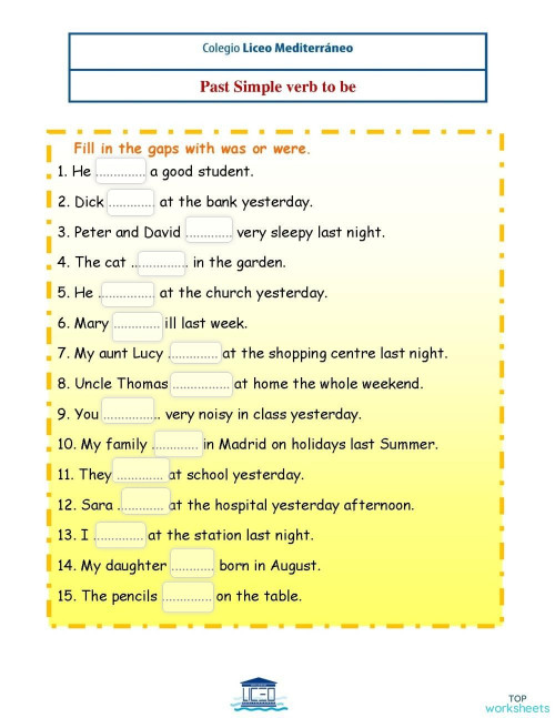 Past simple verb to be. Interactive worksheet | TopWorksheets