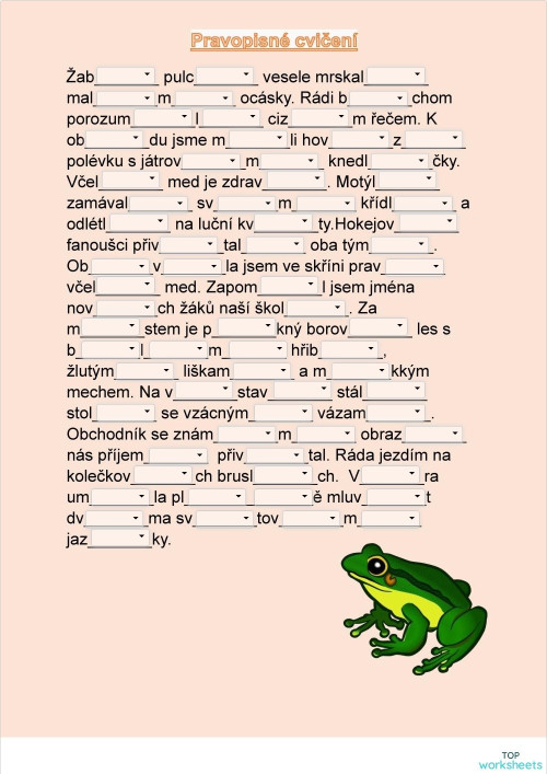 Podstatná jména - test. Interaktivní pracovní list | TopWorksheets