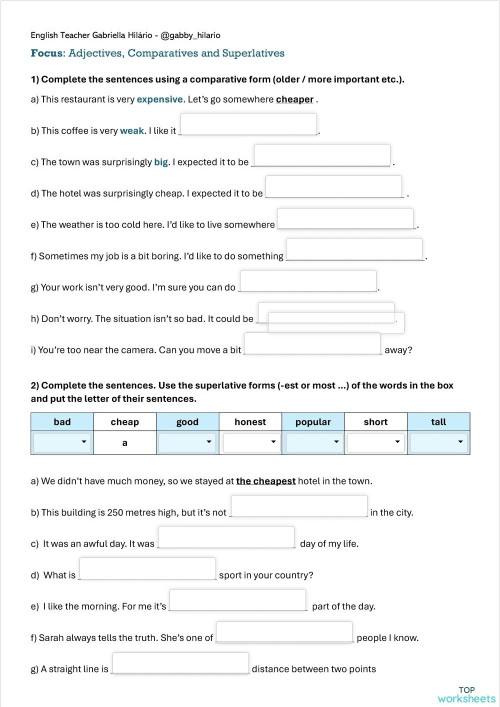 Comparatives and Superlatives. Interactive worksheet | TopWorksheets