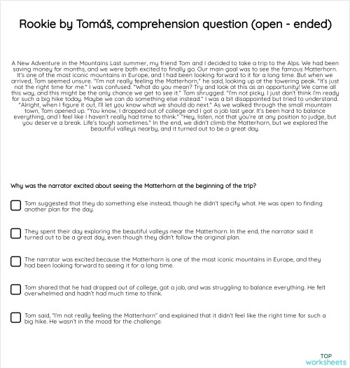 Rookie by Tomáš, comprehension question (open - ended). Interactive ...
