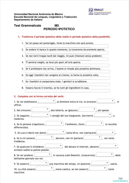 PERIODO IPOTETICO 7TEST. Scheda interattiva | TopWorksheets