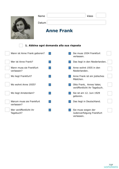 Anne Frank. Scheda interattiva | TopWorksheets