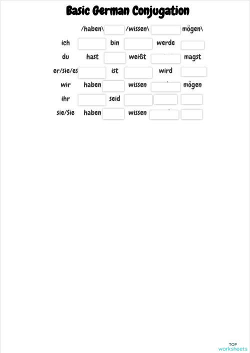 Basic German Conjugation Interaktives Arbeitsblatt TopWorksheets basic-german-conjugation-interaktives-arbeitsblatt-topworksheets