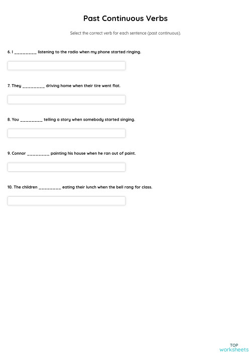 Past Continuous Verbs. Interactive worksheet | TopWorksheets