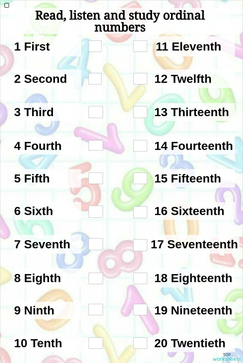ordinal numbers 1-12. Interactive worksheet | TopWorksheets