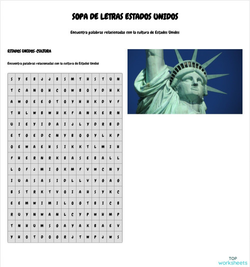 SOPA DE LETRAS ESTADOS UNIDOS. Ficha interactiva | TopWorksheets