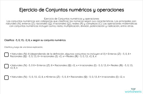 Ejercicio de Conjuntos numéricos y operaciones. Ficha interactiva ...