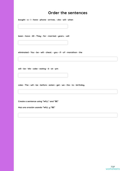 Order the sentences. Interactive worksheet | TopWorksheets