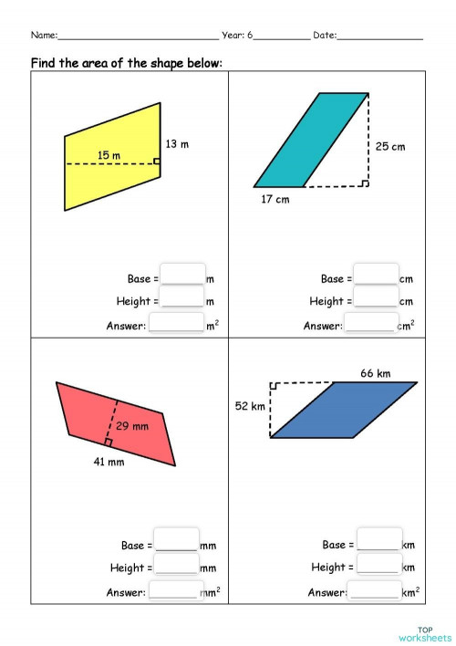 Area and Angles of Parallelogram. Interactive worksheet | TopWorksheets