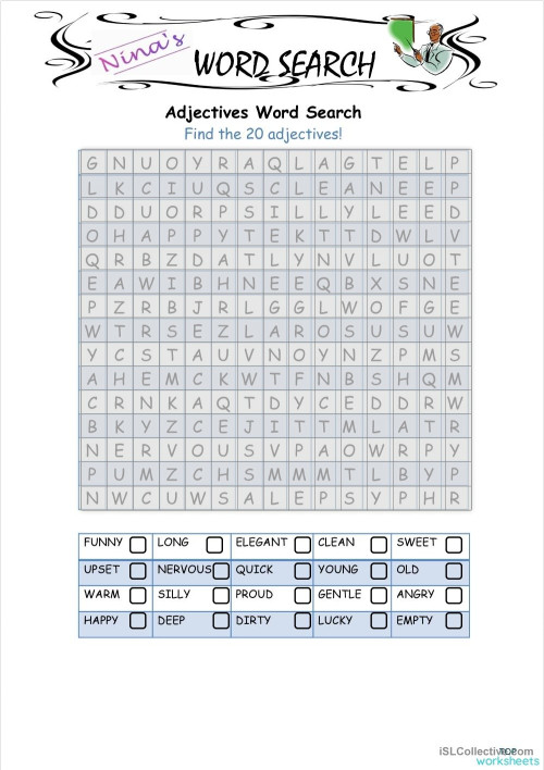 ADJECTIVES WORDSEARCH. Interactive worksheet | TopWorksheets