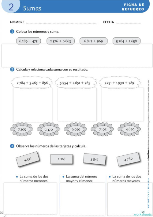 Sumas con canje. Ficha interactiva | TopWorksheets