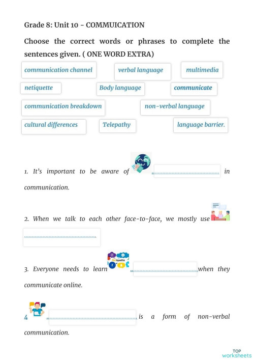 Grade 8 : Unit 10: Communication ( Vocab). Interactive worksheet | TopWorksheets