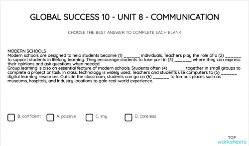 GLOBAL SUCCESS 10 - UNIT 8 - COMMUNICATION. Interactive worksheet ...