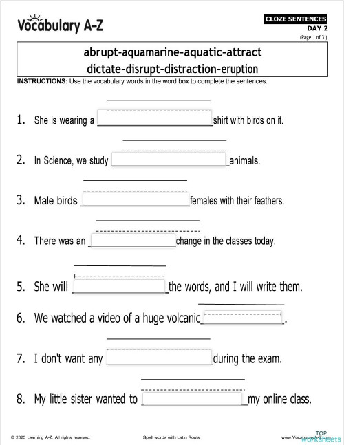 Complete Latin Word Sentences. Interactive worksheet | TopWorksheets