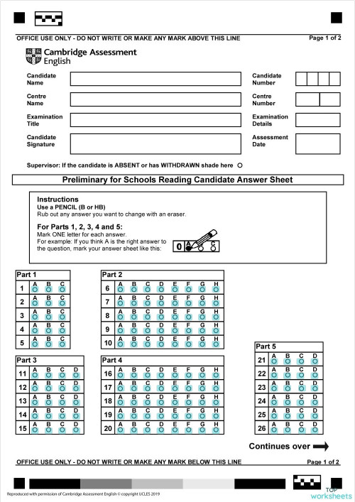 B1 - Reading - Answer Sheet. Interactive worksheet | TopWorksheets