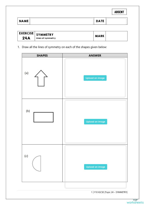 Line of Symmetry. Interactive worksheet | TopWorksheets