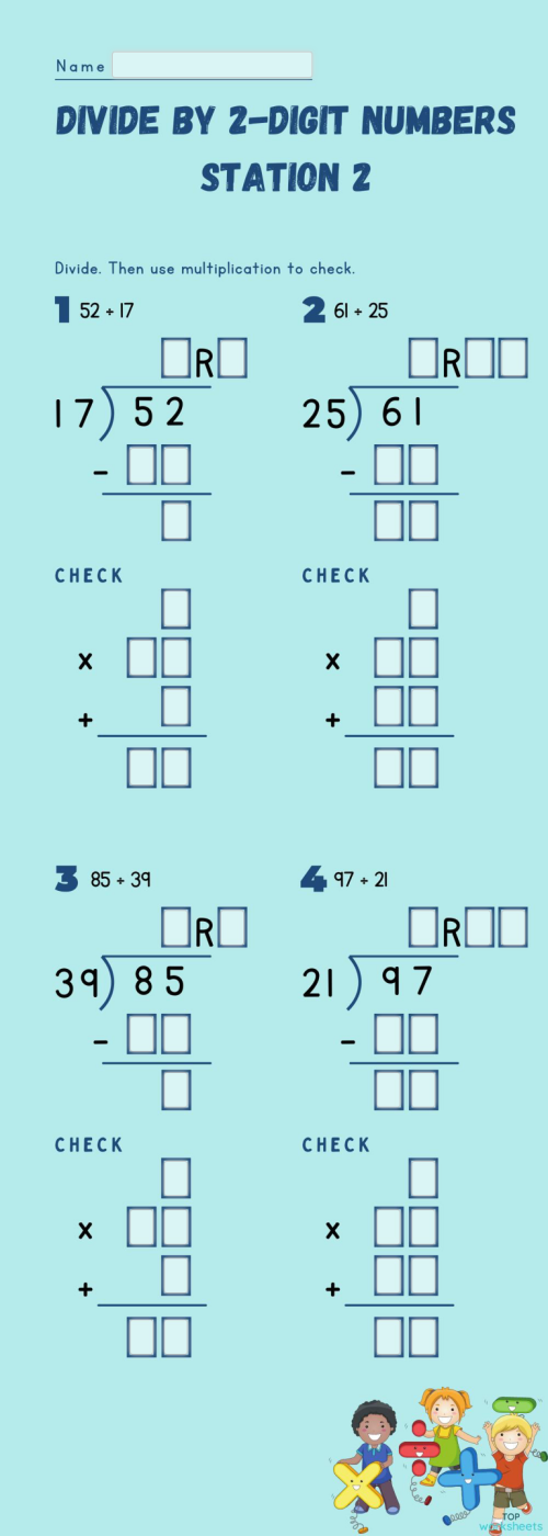 Divide by 2 digit numbers - Station 2. Interactive worksheet ...