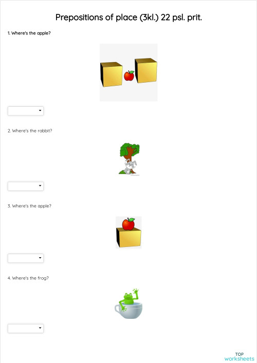 Prepositions of place (3kl.) 22 psl. prit.. Interactive worksheet ...