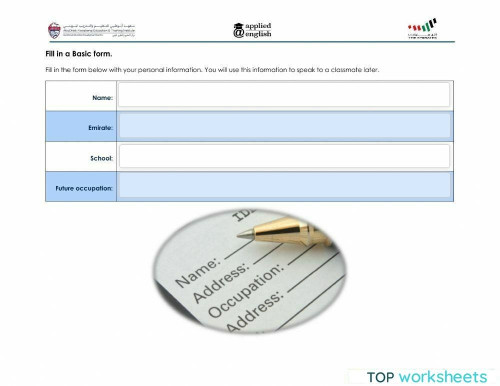 Filling in a basic form. Interactive worksheet | TopWorksheets