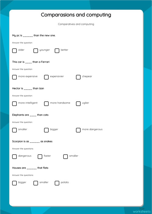 Comparasions and computing. Interactive worksheet | TopWorksheets