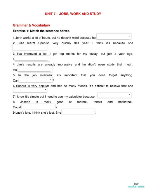 Unit 7 - Jobs Work and Study - Grammar, Vocabulary, Reading ...