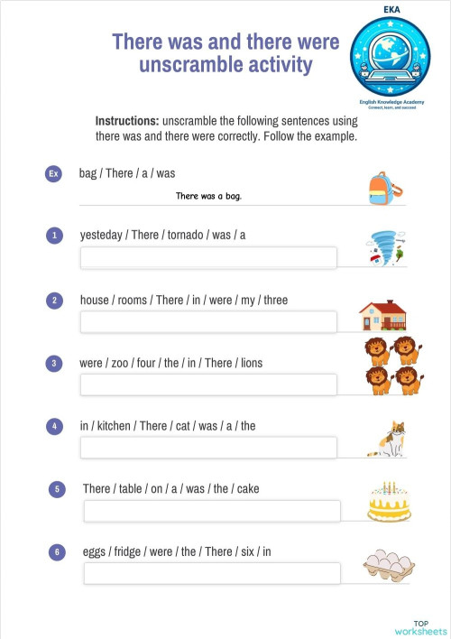 There was and there were unscramble activity. Interactive worksheet | TopWorksheets