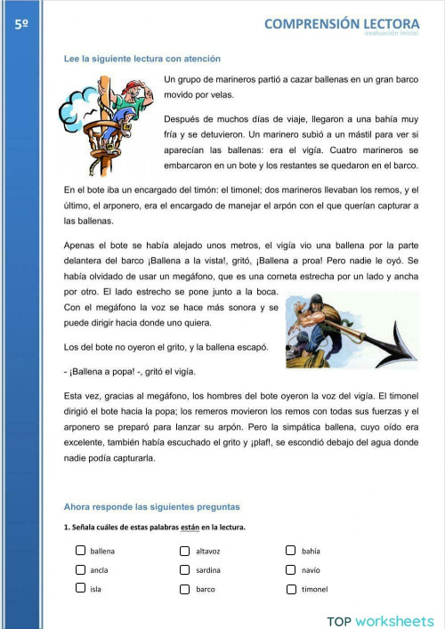 Comprensión lectora 5.1. Ficha interactiva | TopWorksheets