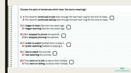 Verb patterns to-ing (2). Interactive worksheet | TopWorksheets