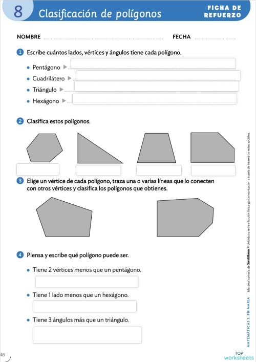 Clasificación de polígonos. Ficha interactiva | TopWorksheets