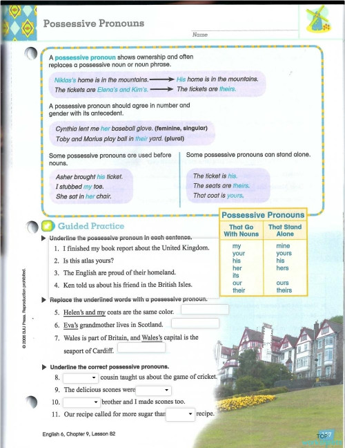 Lesson 82: Possessive Pronouns Pg 157. Interactive worksheet ...